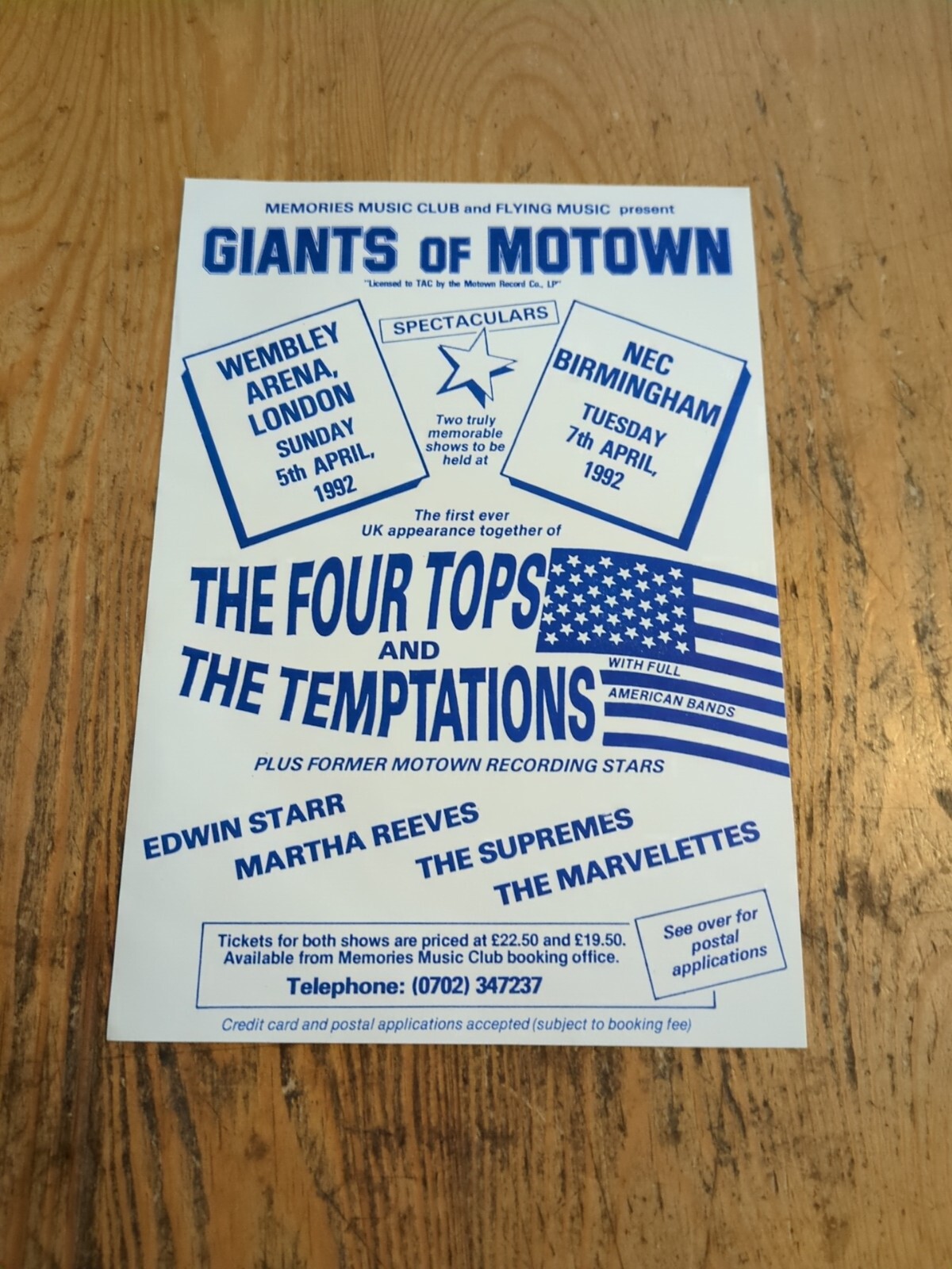 1992 GIANTS OF MOTOWN Flyer SUPREMES Four Tops Marvelettes EDWIN STARR ...