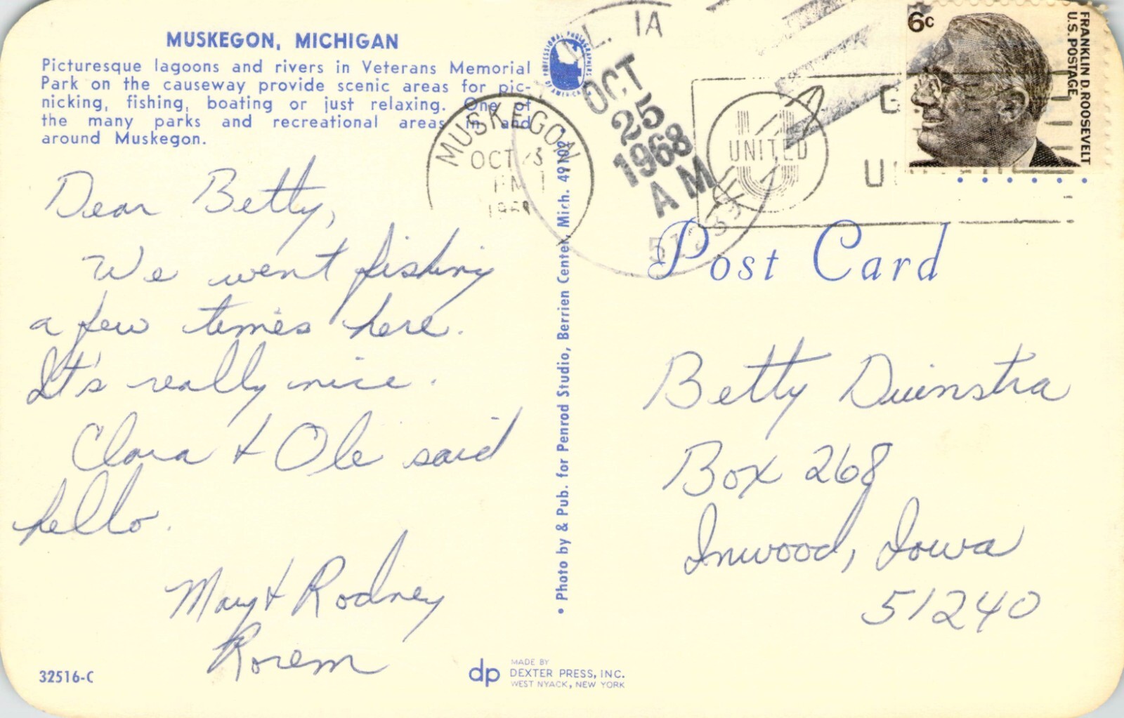Muskegon-Michigan, Veterans Memorial Park on the Causeway-1968 Postcard ...