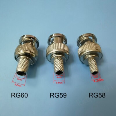 5x BNC Female Male Crimp Type Connector plug for RG58 RG59 RG60 cable ...