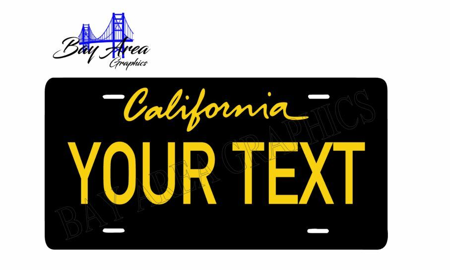 Personalized California License Plate 6"x12" Black Aluminum Yellow Text ...