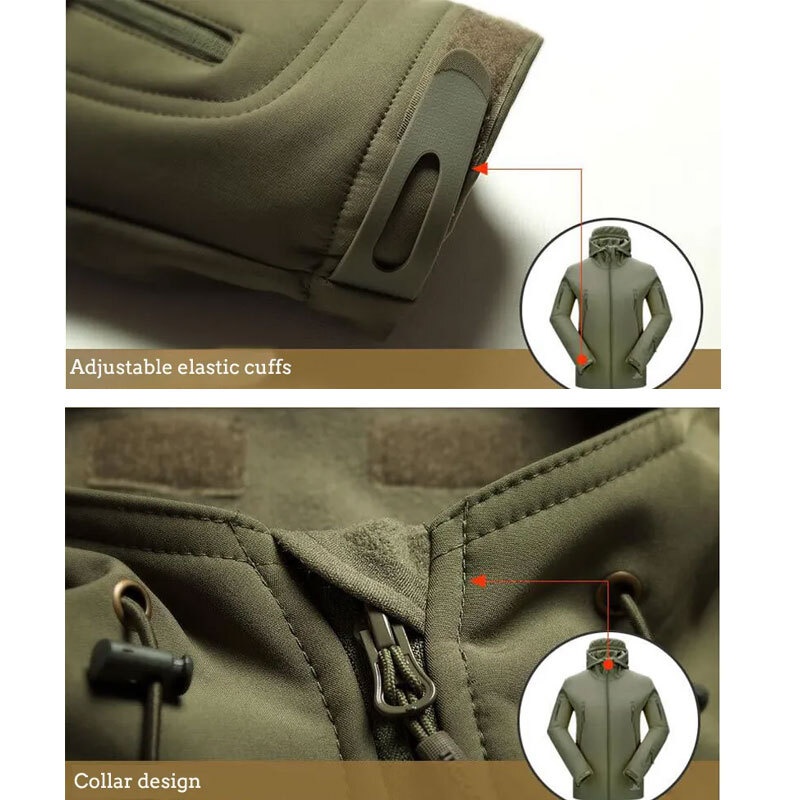 Mens Softshell Jacket Waterproof Warm Hooded Fleece Windproof Outdoor ...