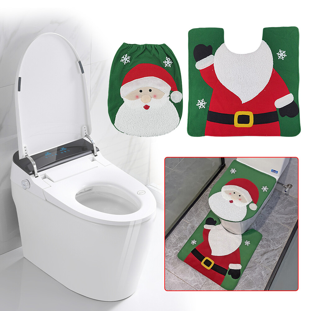 Christmas Toilet Cover Set Snowman Bath Mat Soft Santa Claus Toilet ...