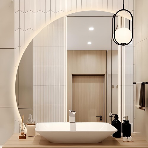 Half Moon Led Mirror for Bathroom, Semicircl Backlit Frameless Vanity ...