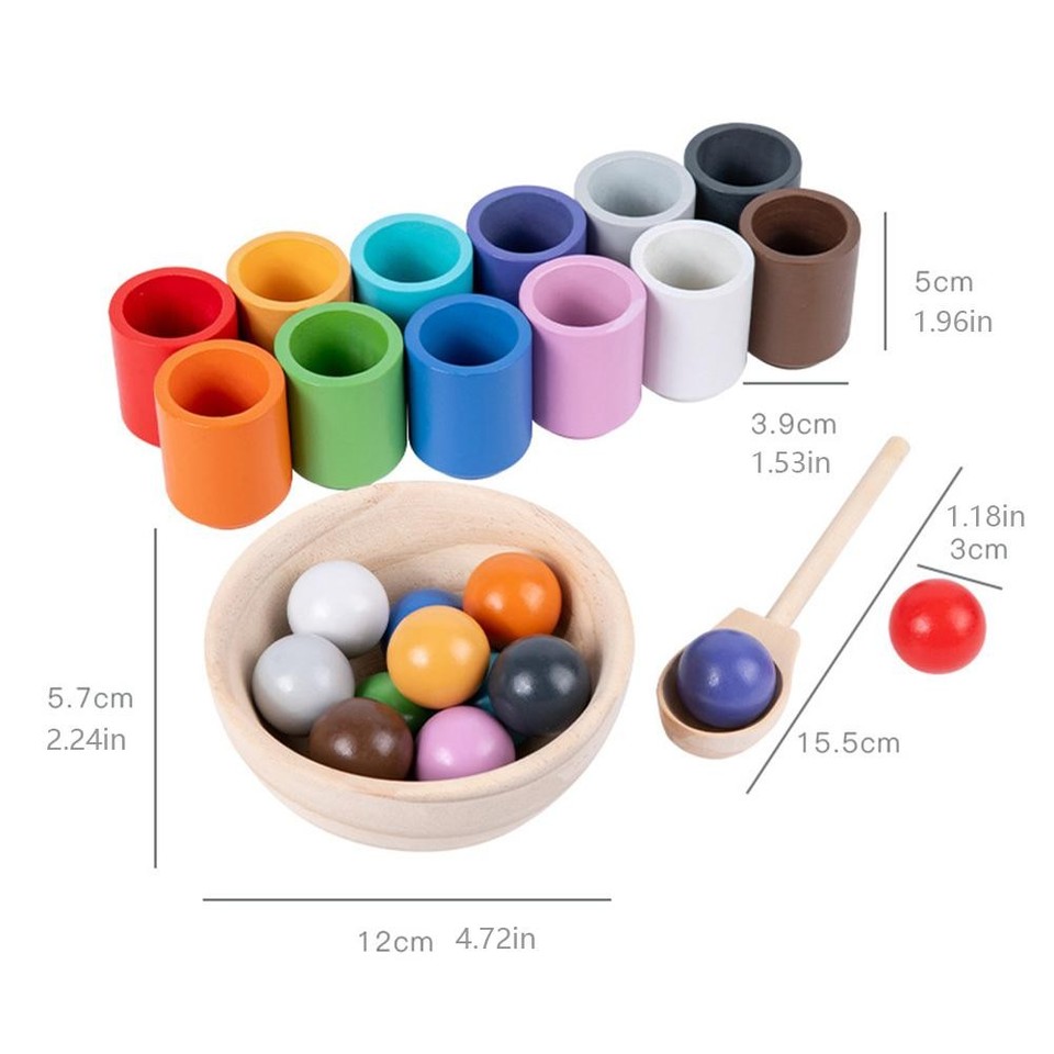 Balls in Cups Montessori Wooden Color Sorter Game Toys Preschool ...