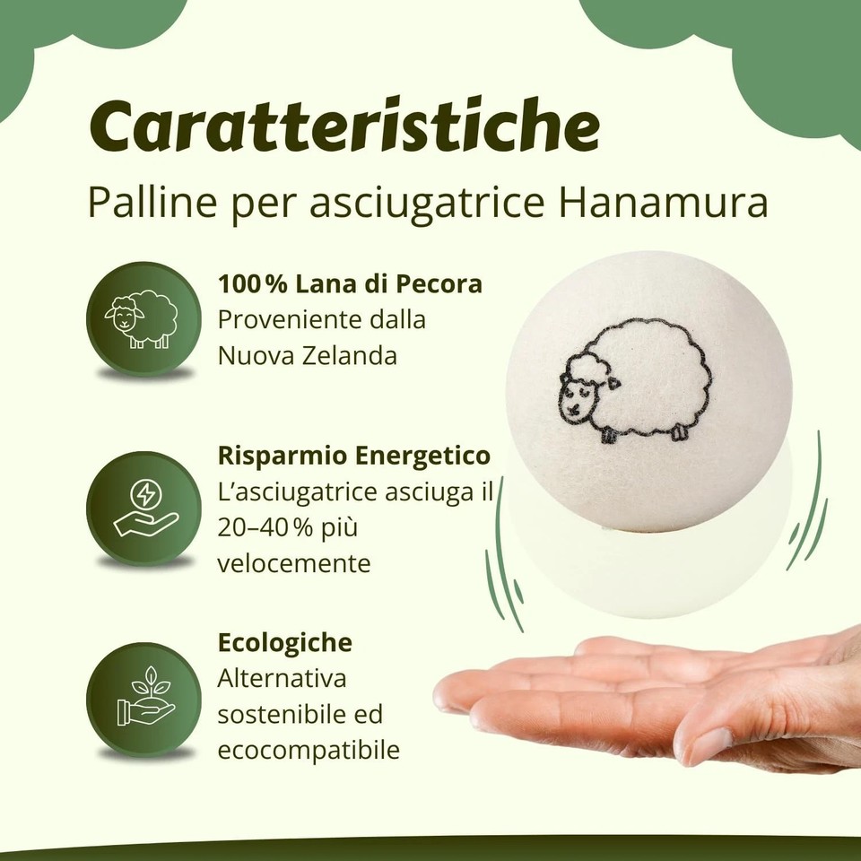 Hanamura Palline per Asciugatrice Set da 6 Palline di Lana per ...