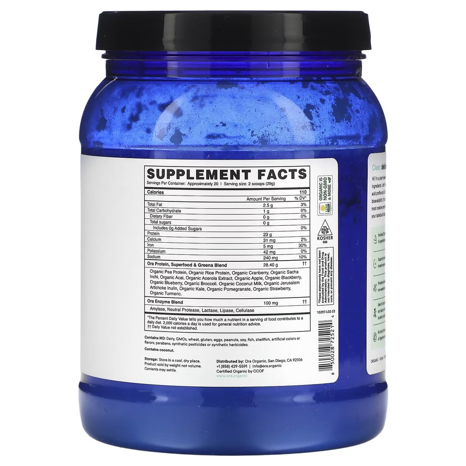 2 X Ora, So Lean & So Clean, Daily Superfood Plant Protein, Unsweetened ...