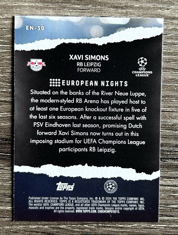 2023-24 Topps UEFA Club Competitions #EN-30 Xavi Simons European Nights ...