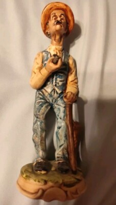 Vintage Old Man Statue Porcelain Smoking Pipe Farmer Figure Retro ...