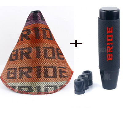 Black 13CM Bride Aluminum+Leather Shift Knob+Bride Orange Gradation ...