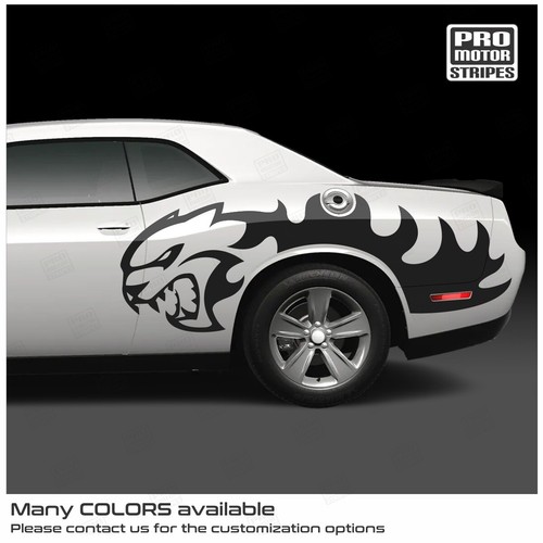 Dodge Challenger 2008-2023 Side Fire Flame Hellcat Stripes Decals ...