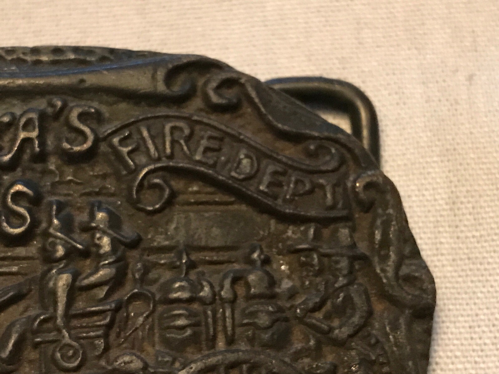 VINTAGE FIRE DEPARTMENT AMERICA HERO BELT BUCKLE. TIF… - Gem