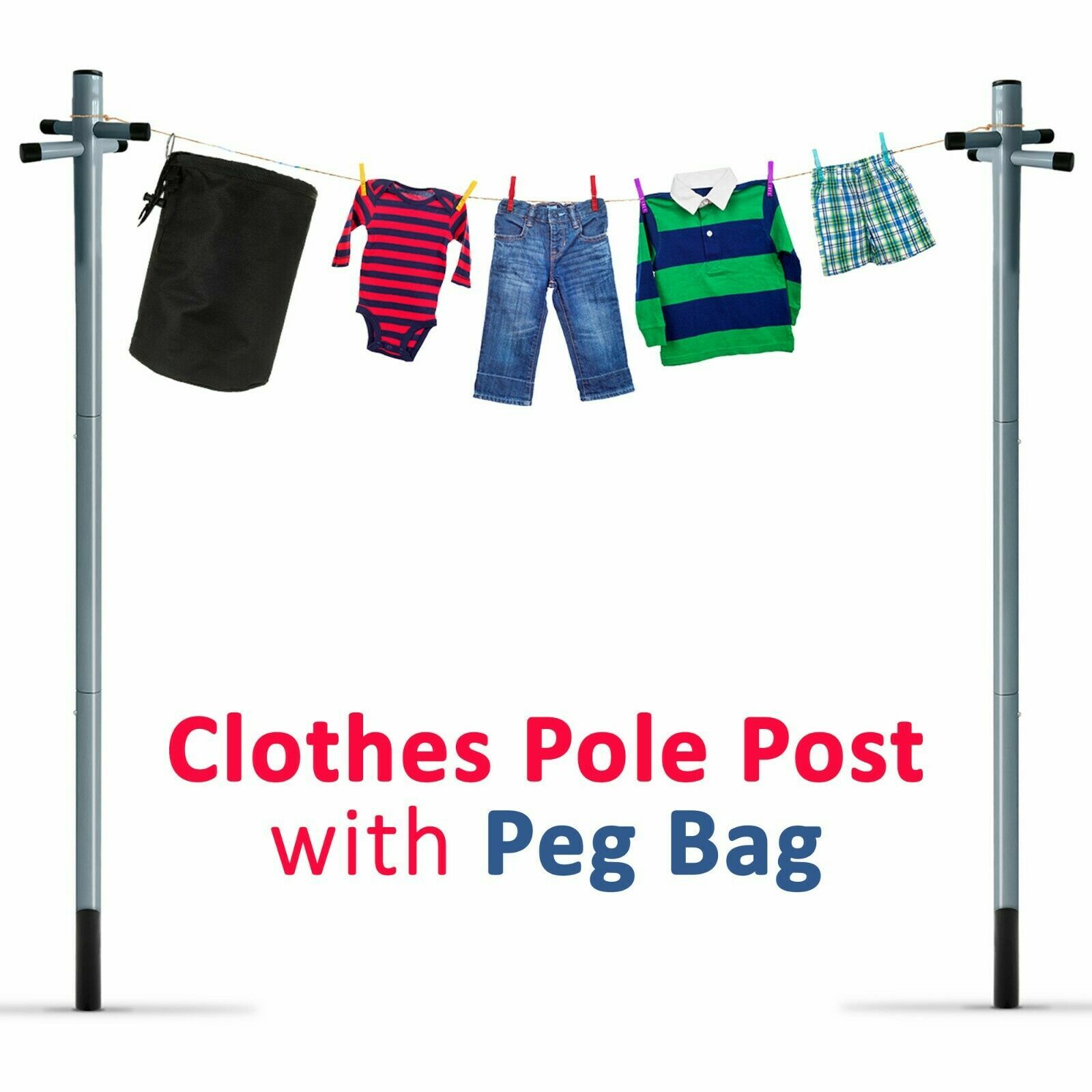 2.4m Galvanised Heavy Duty Clothes Washing Line Post Pole With Socket ...