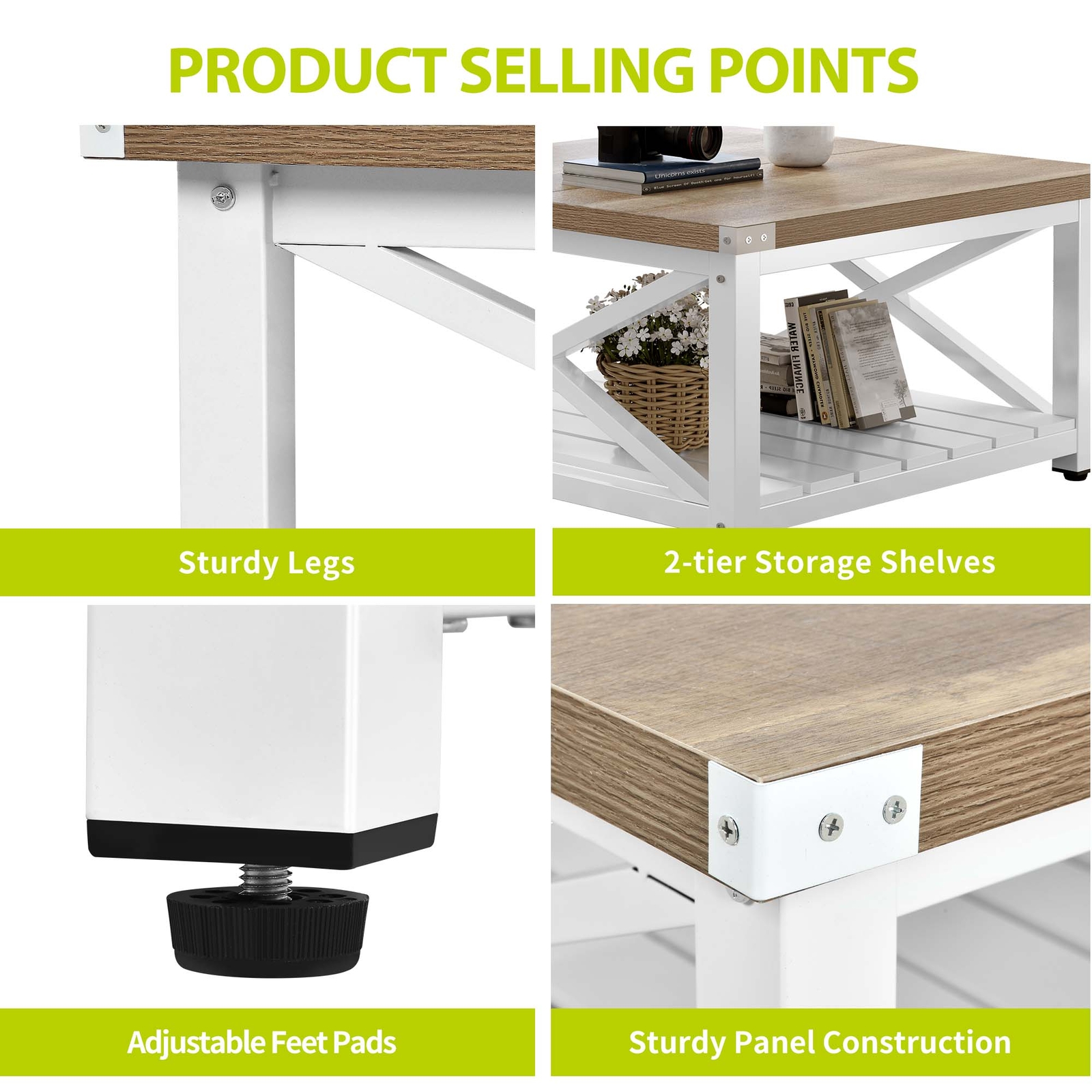 Modern Farmhouse Coffee Table Wood Square Center Table with Open ...