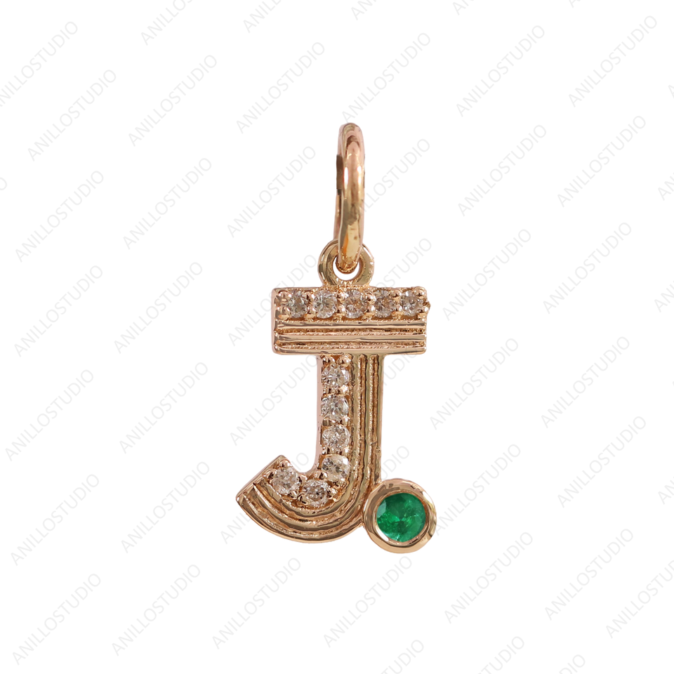 Emerald &Diamond Letter Charm ,Fluted Charm, Initial Retro Charm ...
