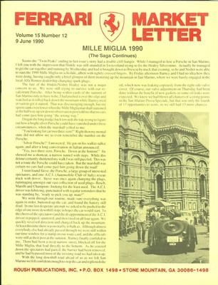 1990 Ferrari Market Letter volume 15 number 12 June: Mille Miglia 1990 ...