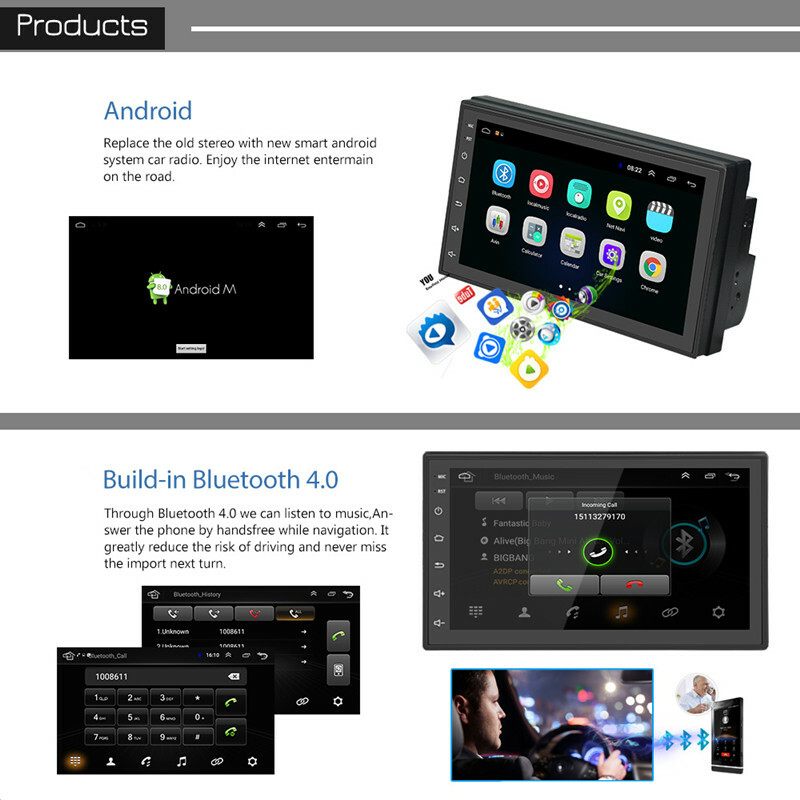 Car Bluetooth Player WiFi 2 Din 7" Radio Stereo Multimedia GPS 1+16G ...