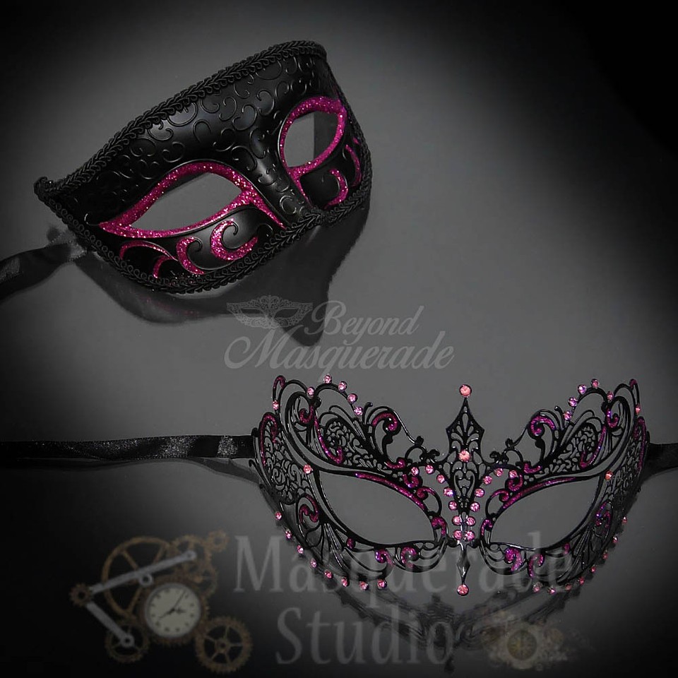 Couples Black/Pink Charming and Extravagant Costume Party Masquerade ...