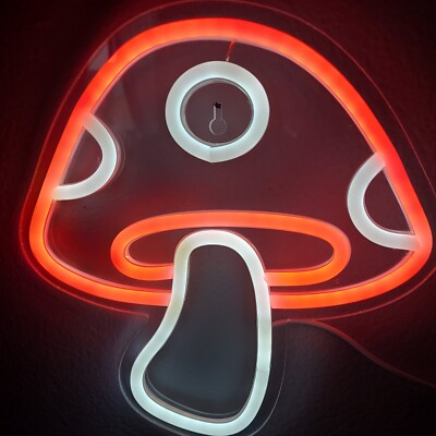 Mushroom Neon Sign Wall Decor RED LED Mushroom Light w/USB cable on/off ...