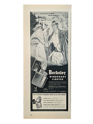 1946 vintage Berkeley Windproof Lighter Print Ad, Post WW2 ...