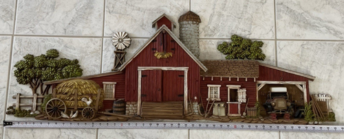 Vintage Burwood Products Co 3D Farm Barn Scene 1974 Wall Hanging 46 ...