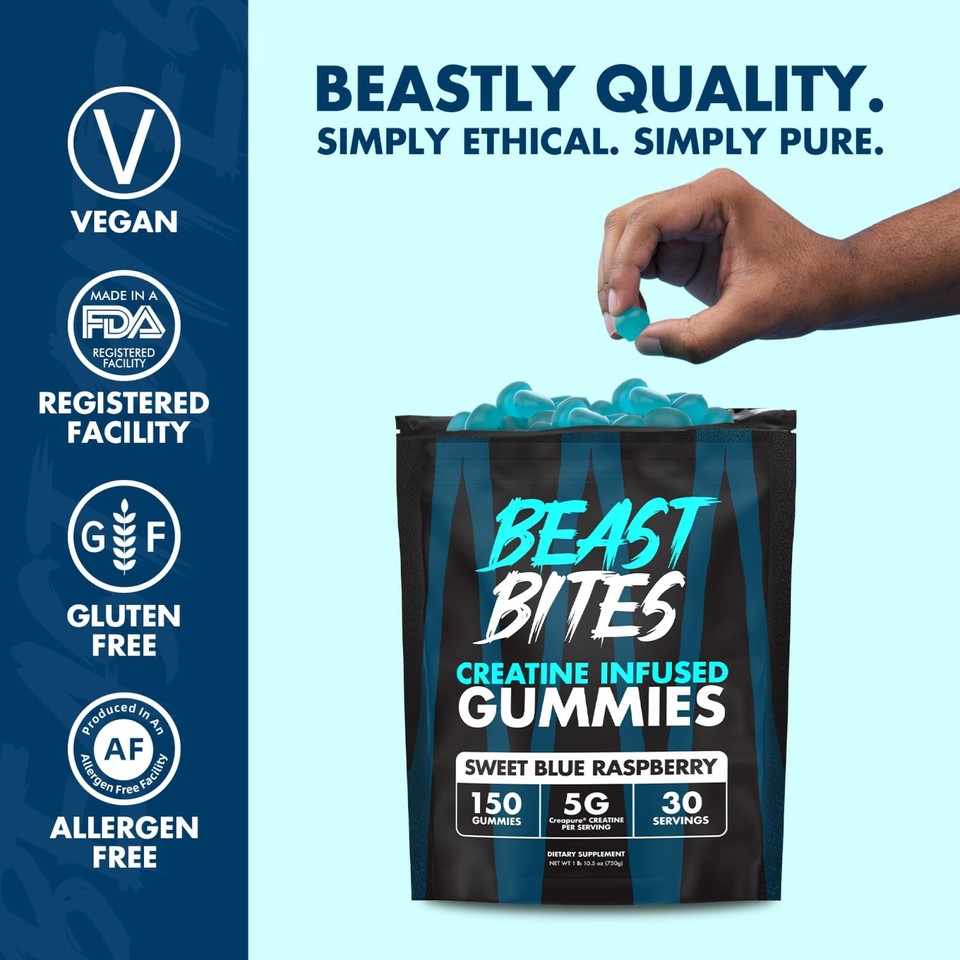 BEAST BITES Creatine Monohydrate Gummies – 5g Creapure, 150 Gummies ...
