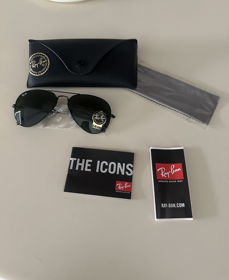 Ray Ban Aviator - Black Frame- Dark Green Lens- G15 New In Case ...