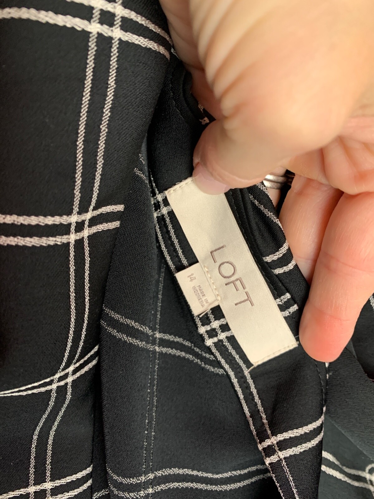 LOFT Black White Windowpane Plaid Side Tie Dress 14 L… - Gem