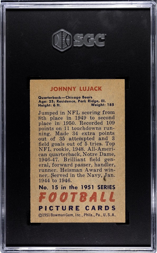 1951 Bowman JOHNNY LUJACK Chicago Bears #15 SGC 6 EX/NM Condition! | eBay