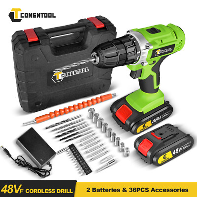 2 Battery 48V Cordless Drill Combi Driver High Power Electric ...
