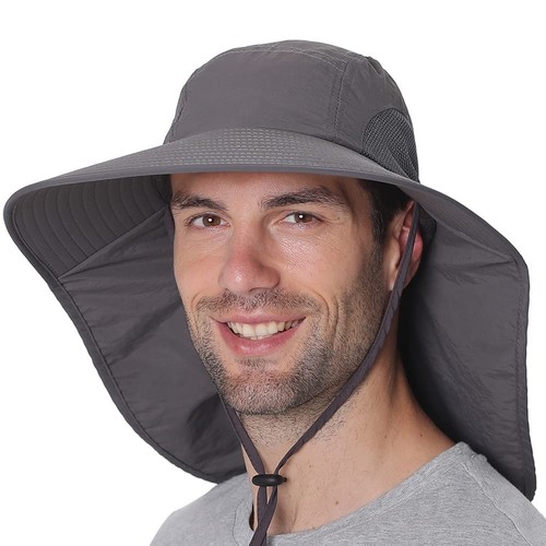 Wide Brim Sun Hat with Neck Flap, Adjustable Outdoor 50+UPF Protection ...