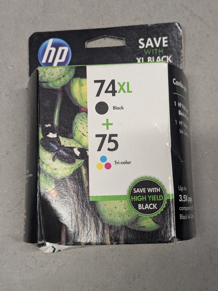 New Genuine HP 74XL Black & Tri-Color 75 Ink Cartridge Set Combo ...