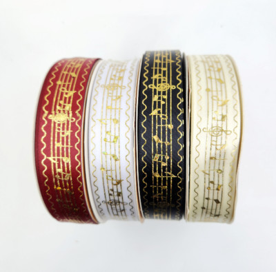 25mm Gold Foil Musical Note Satin Ribbon 4 colors Printed with Musical ...