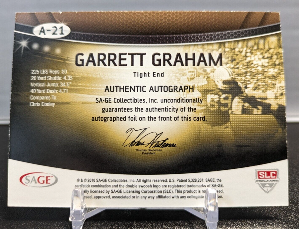 GARRETT GRAHAM 2010 SAGE Auto RC Autograph WISCONSIN BADGERS / TEXANS ...