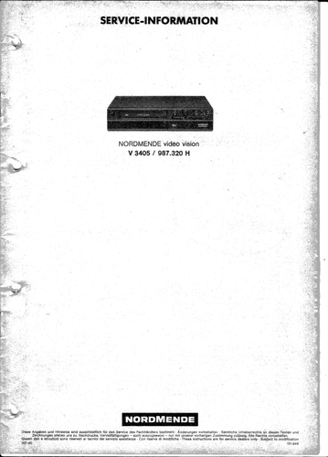 Service Manual #012 Nordmende V3405 987320H | eBay.de
