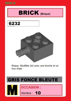 x10 BRICK, MODIFIED 2x2 With pin and axle hole - 6232 - GRIS FONCE ...