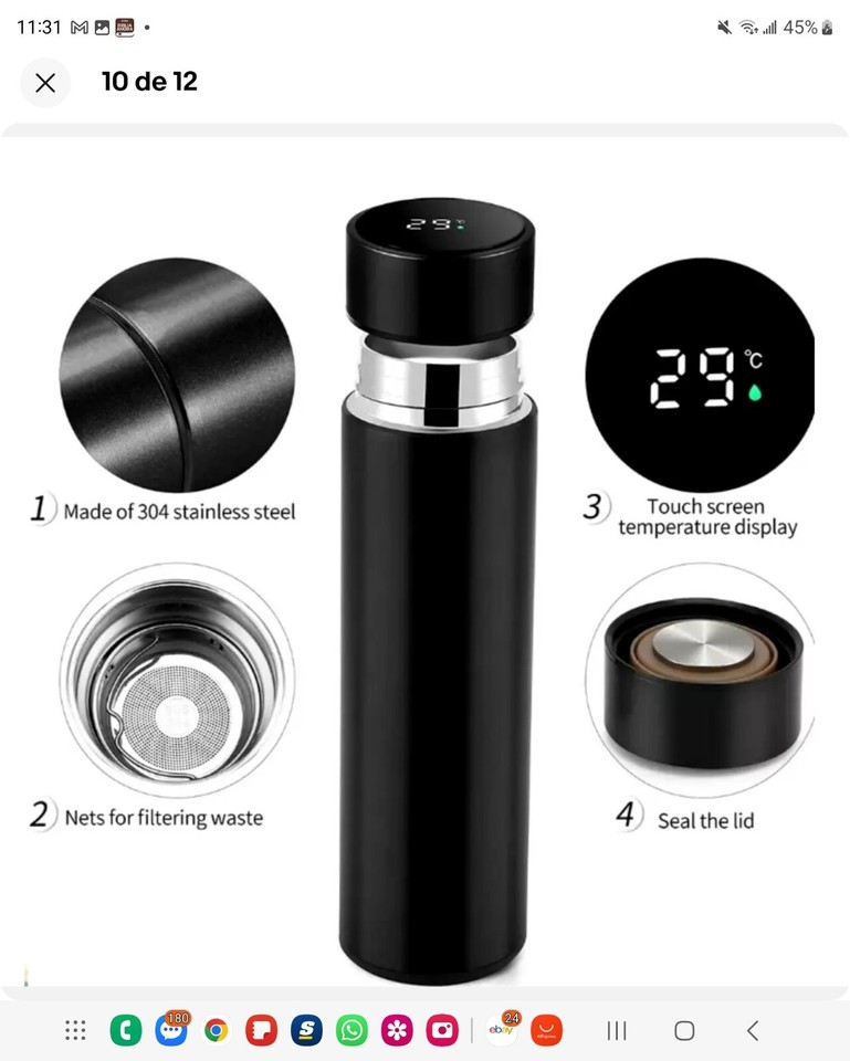 Smart Insulated Mug Stainless Steel Vacuum Cup Thermos Bottle LED ...