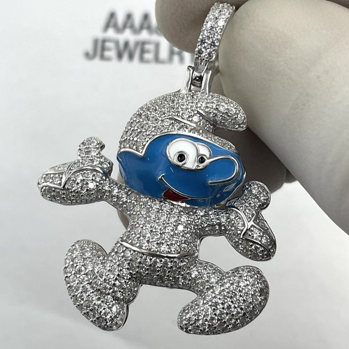 925 Solid Sterling silver Cubic Zirconia Cartoon Blue Smurf Pendant | eBay