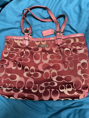 Coach Burgundy Gallery Optic Signature Jaquard Tote bag | eBay