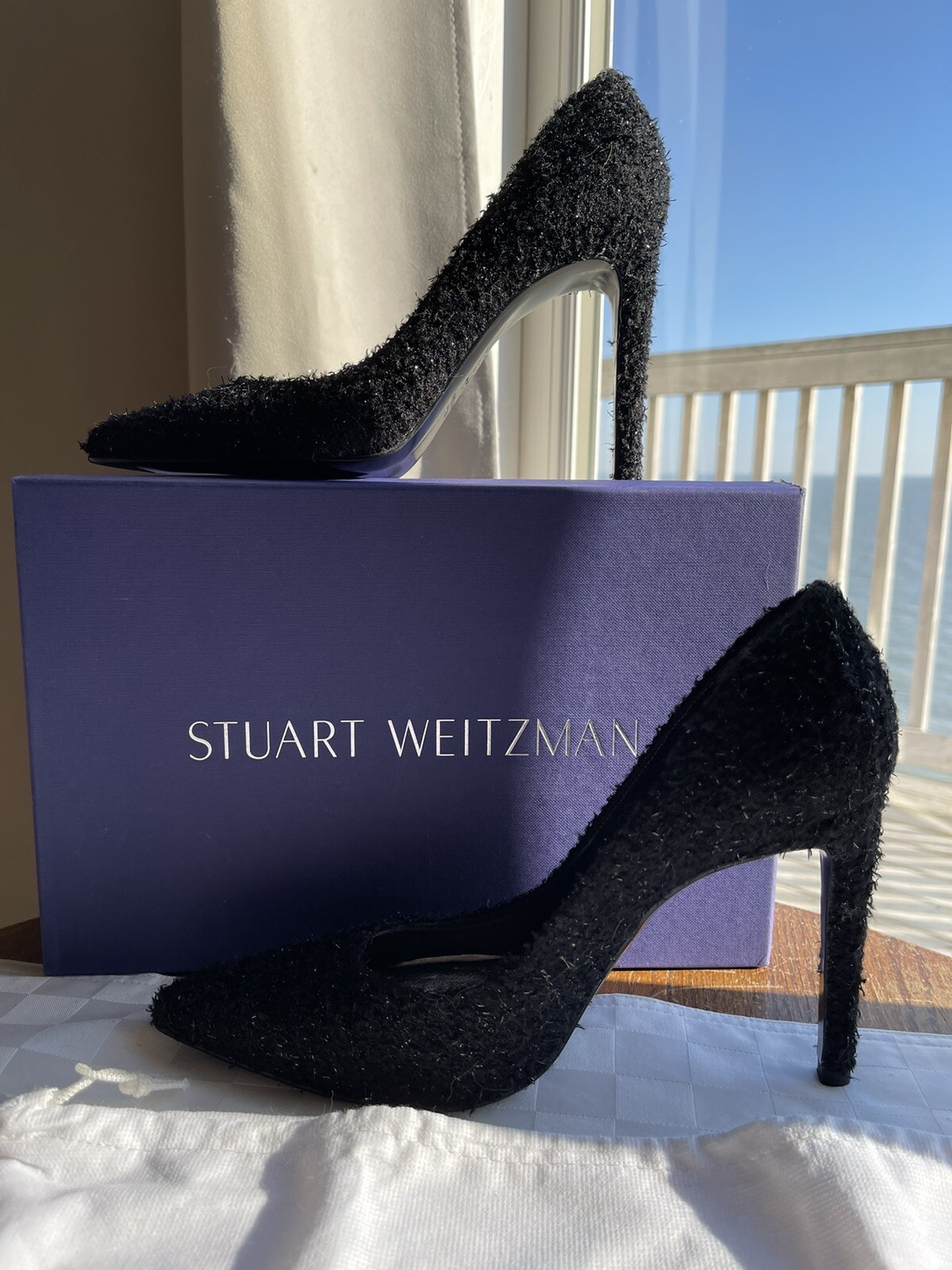 Stuart Weitzman Curvia Black Boucle Pointed-Toe Pumps 9M $425 RARE FIND ...
