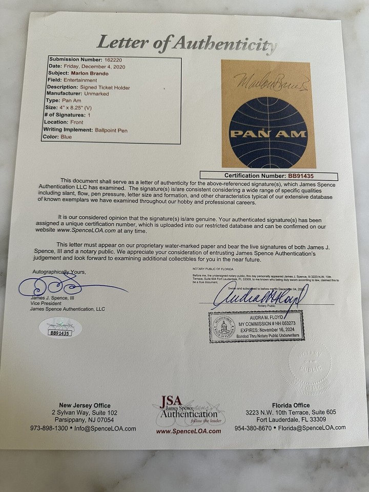 Marlon Brando Autographed Pan Am Plane Ticket With JSA LOA | eBay