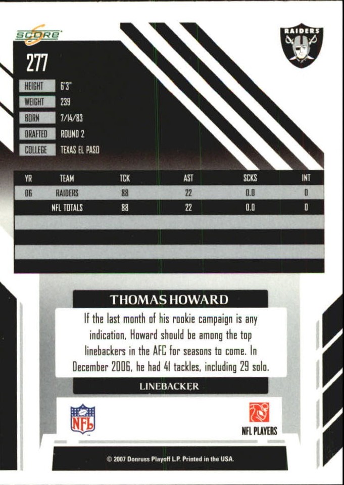 2007 Score Glossy #277 Thomas Howard - FB | eBay