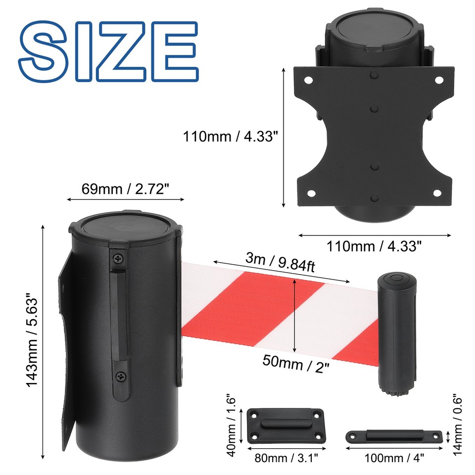 9.84 Feet Wall Mount Retractable Belt Barrier,Black/Red/White | eBay UK