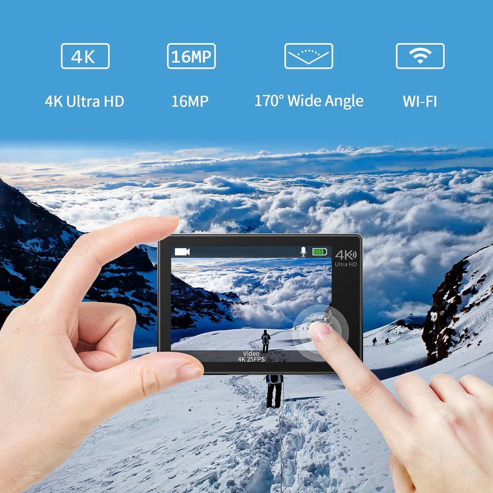 4K Ultra Hd Action Camera WiFi 30M Underwater Camera 2-Inch IPS Touch ...