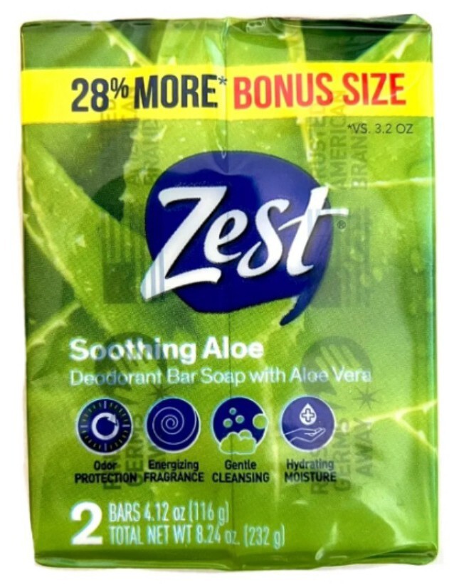 NEW! ZEST (2-BARS) 4.12 Oz. (116g) Bars SOOTHING ALOE Deodorant Bar ...