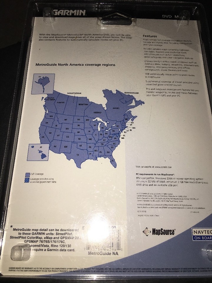 Garmin MapSource MetroGuide North America DVD Maps P/N 010-10468-00 ...