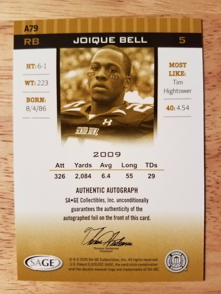 Joique Bell 2010 SAGE HIT Autographs Silver #A79 Wayne State Warriors | eBay