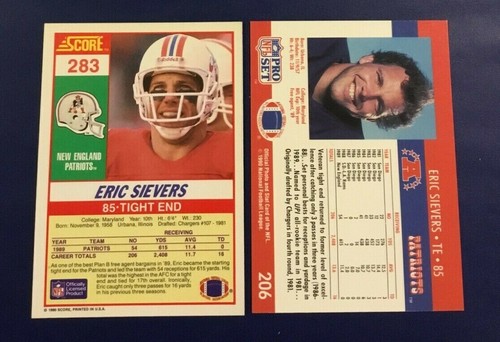 1990 Score Pro Set # 206 # 283 ERIC SIEVERS ROOKIE Lot 2 Patriots ...