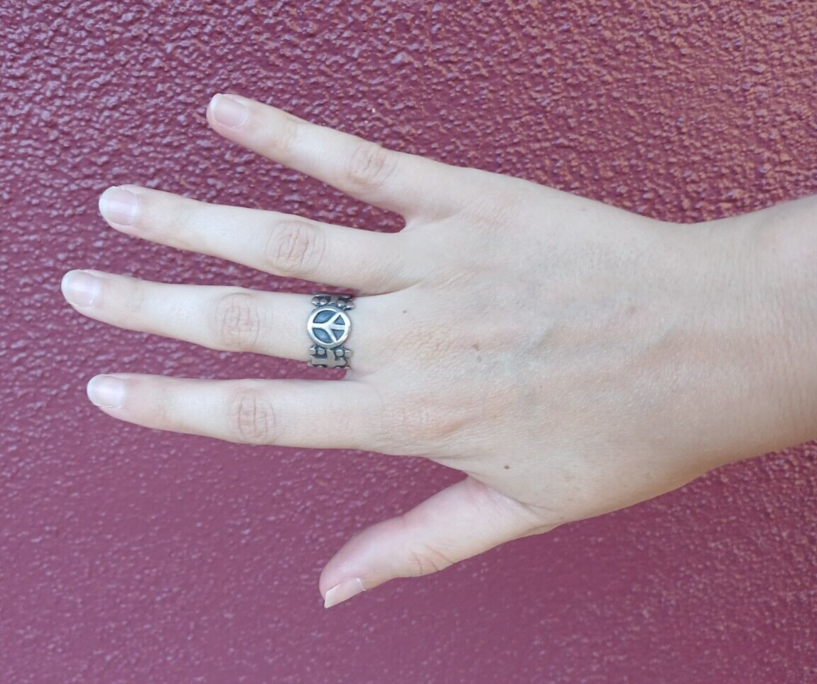 VINTAGE MEXICO STERLING SILVER DOVE & PEACE SIGN RING - SIZE 6-1/2 | eBay