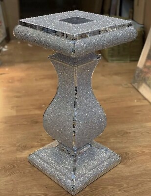 Silver Vase Table Crushed Crystal Mirrored Glitter Bling Bedside Table ...
