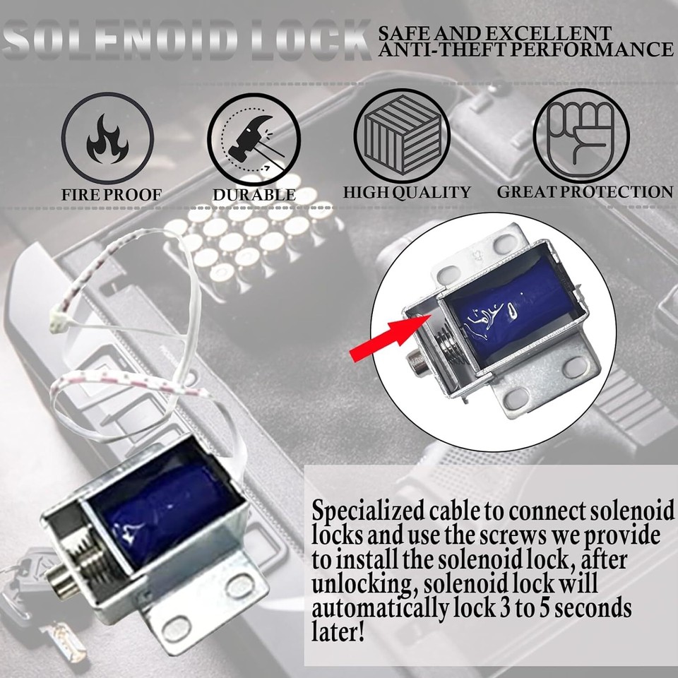 Gun Safe Lock Replacement Solenoid Lock Chrome Keypad Electronic Safe ...